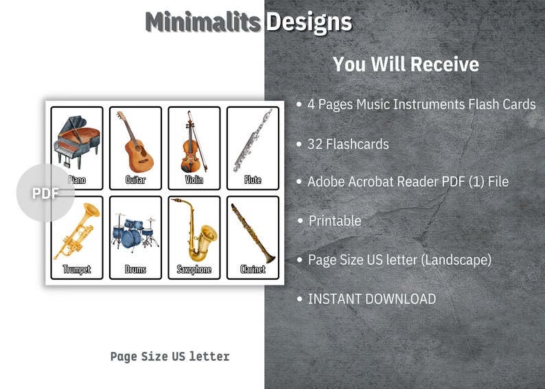 Music Instruments Flash Cards, Preschool Flashcards, Printable ...