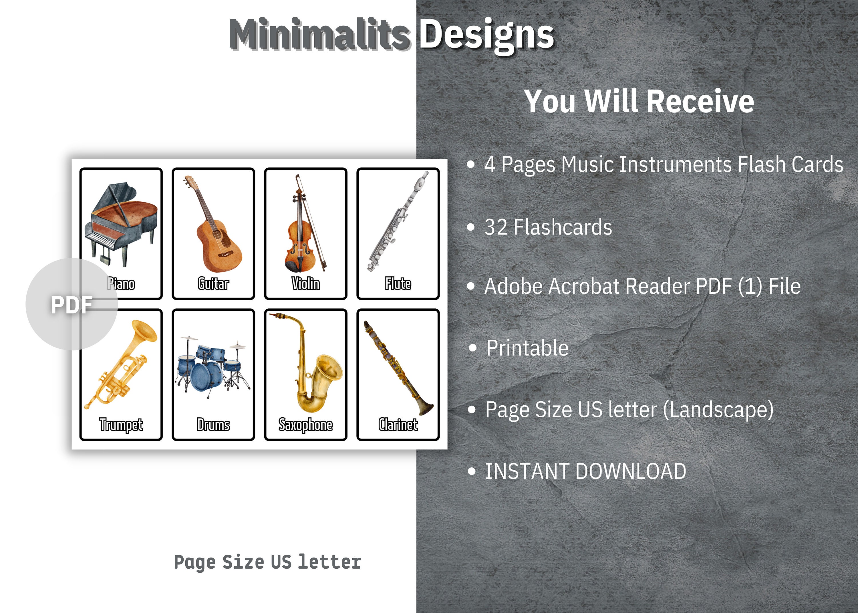 Music Instruments Flash Cards, Preschool Flashcards, Printable ...