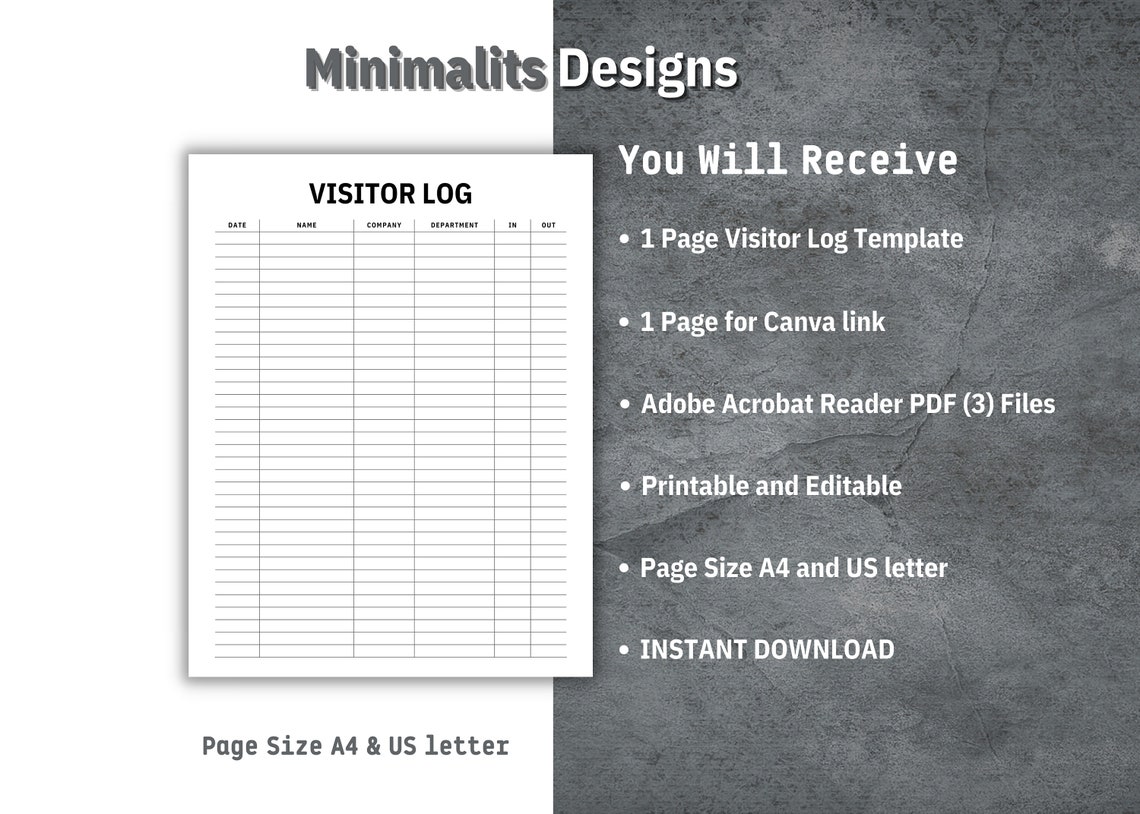 Visitor Log Visitor Logbook Visitor Tracker Form Printable - Etsy