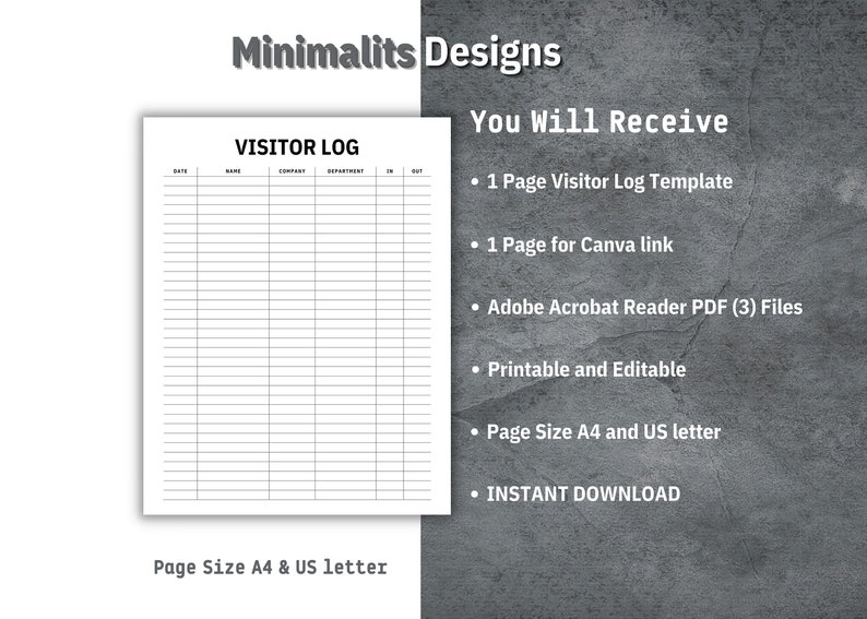 Visitor Log, Visitor Logbook, Visitor Tracker Form, Printable Visitor ...
