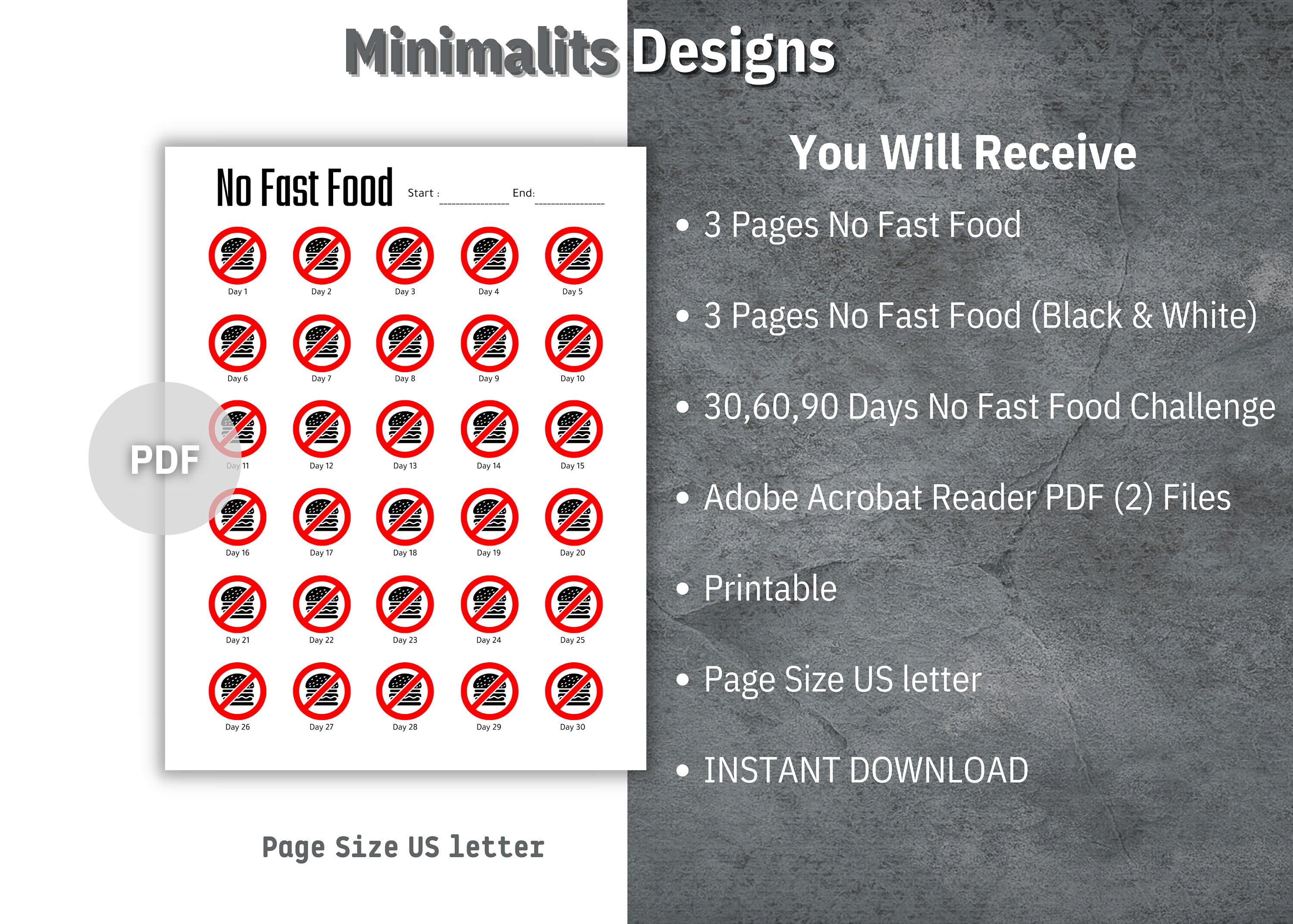 Quit Fast Food Challenge Printable No Fast Food Challenge No - Etsy Canada