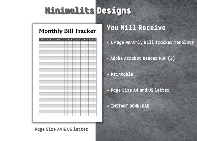 Monthly Bill Tracker Bill Payment Tracker A4 and US Letter - Etsy