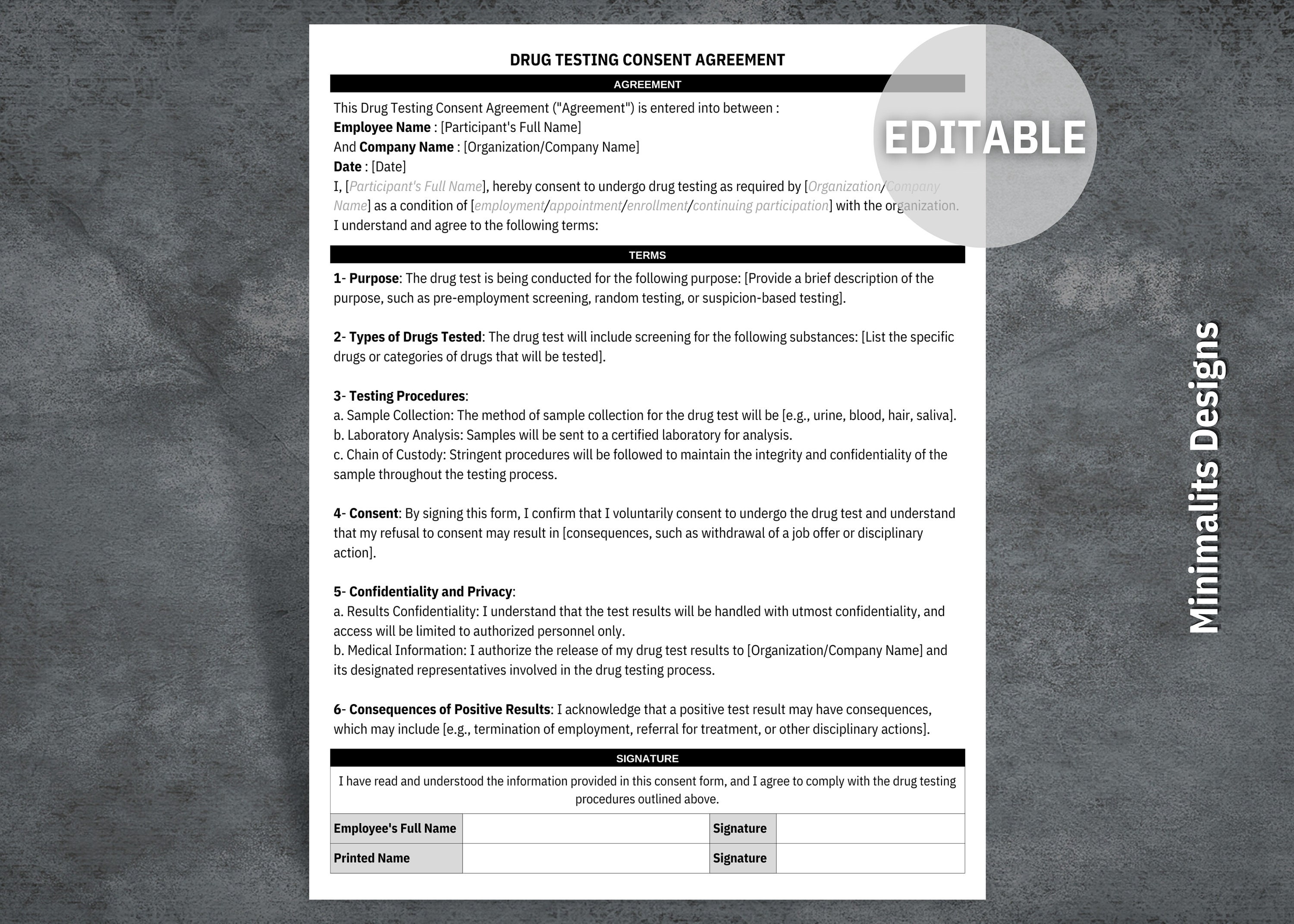 Drug Test Consent Form, Editable Drug Testing Consent Agreement, Human ... Drug Test Consent Form, Editable Drug Testing Consent Agreement, Human ...