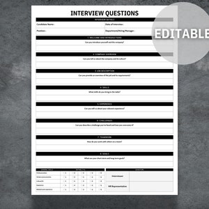 Interview Questions Template, Job Interview Form, Printable Interview ...