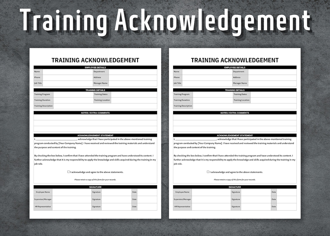 Training Acknowledgement Form, Printable Training Templates, HR ...