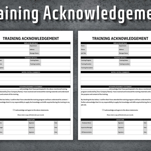Training Acknowledgement Form - Etsy