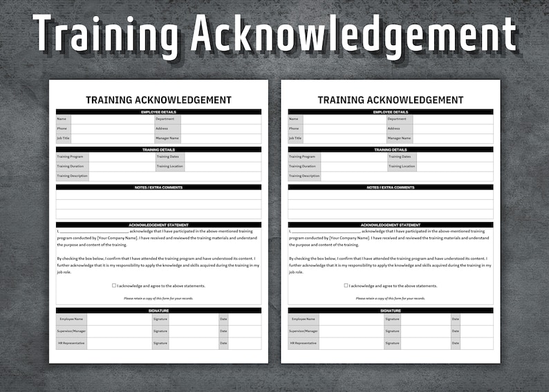 Training Acknowledgement Form, Printable Training Templates, HR ...