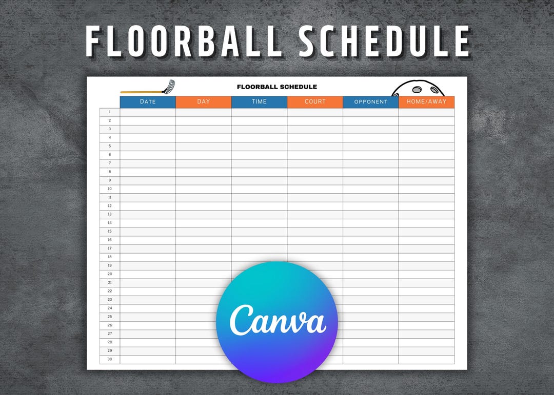 Floorball Schedule Template, Printable Floorball Schedule, Editable ...