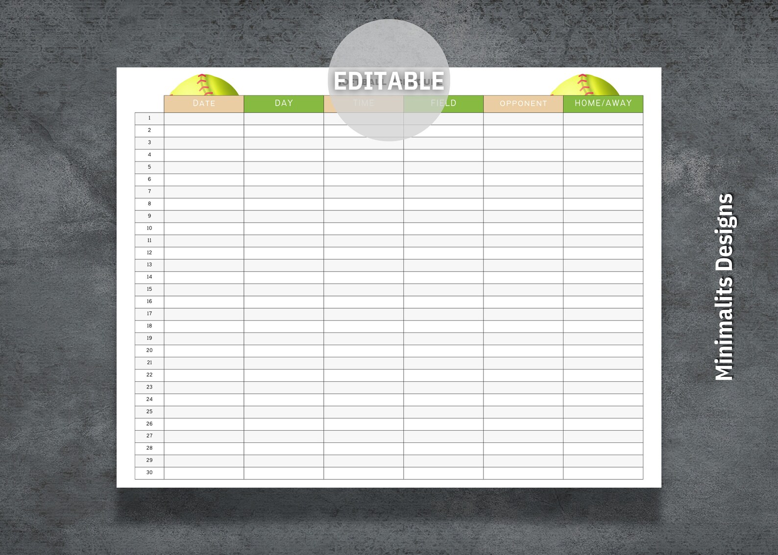 Softball Schedule Template, Printable Softball Schedule, Editable ...