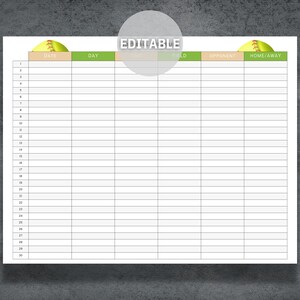 Softball Schedule Template, Printable Softball Schedule, Editable ...