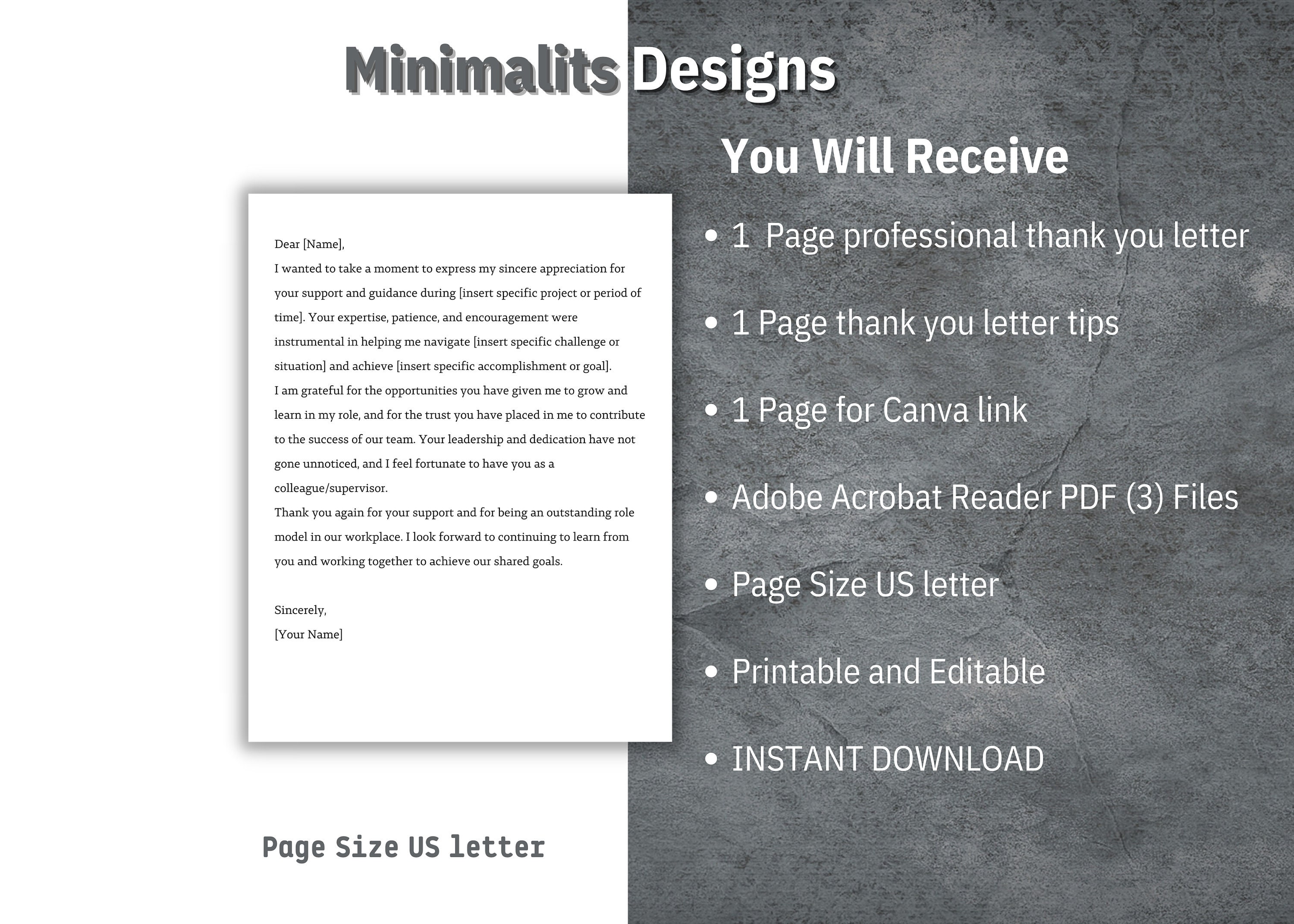 Professional Thank You Letter, Printable Thank You Letter, Thank You ...