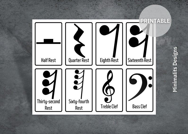 Music Symbol Flash Cards, Printable Music Notation Flash Cards, Musical ...