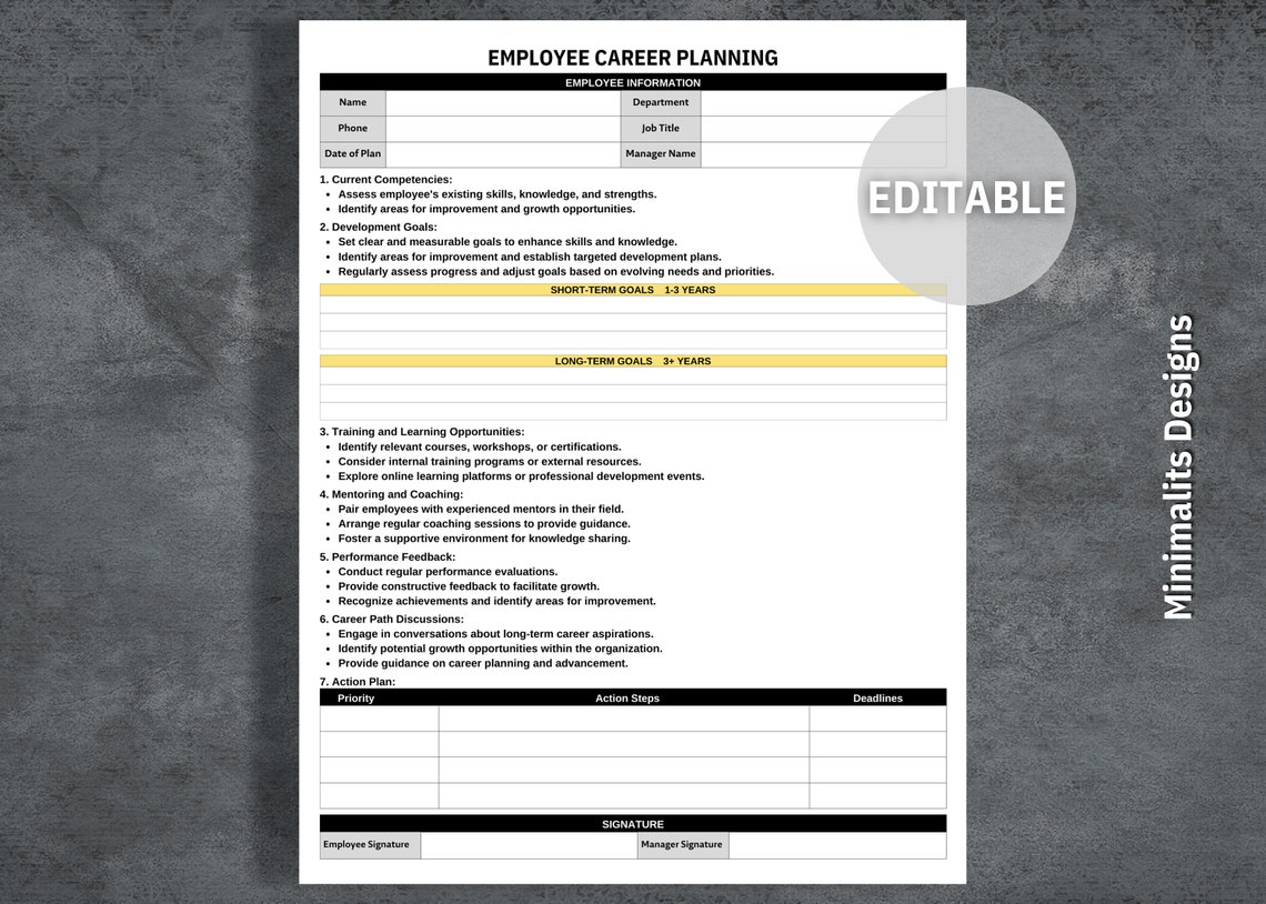 Employee Career Planning, Printable Employee Development Template ...