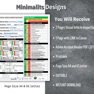 Visual Vehicle Inspection Report, Vehicle Inspection Worksheet, Car ...