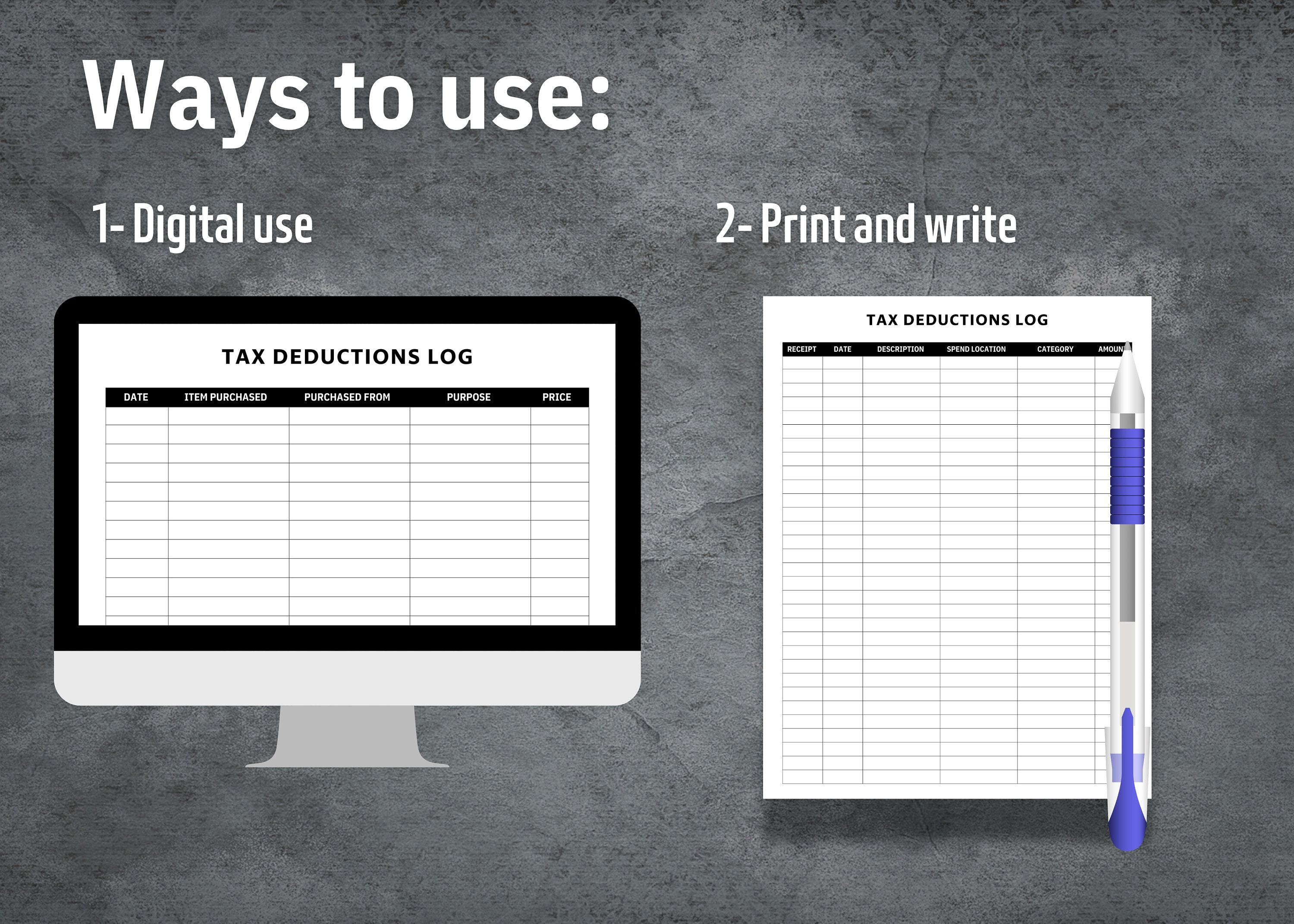 Tax Deductions Log, Financial Planner, Business Tax Log, Purchase ...