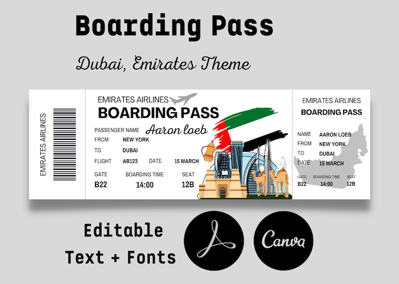 Emirates Boarding Pass, Editable Boarding Pass, Vacation Ticket ...