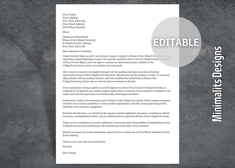 College Transfer Request Letter, Printable College Transfer Request ...