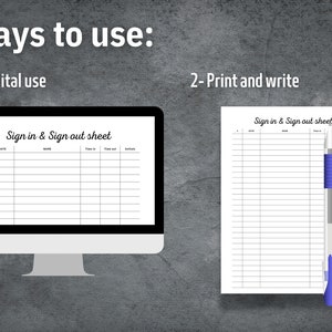 Sign in and Sign Out Sheet, Printable Sign in and Sign Out Sheet, Sign ...