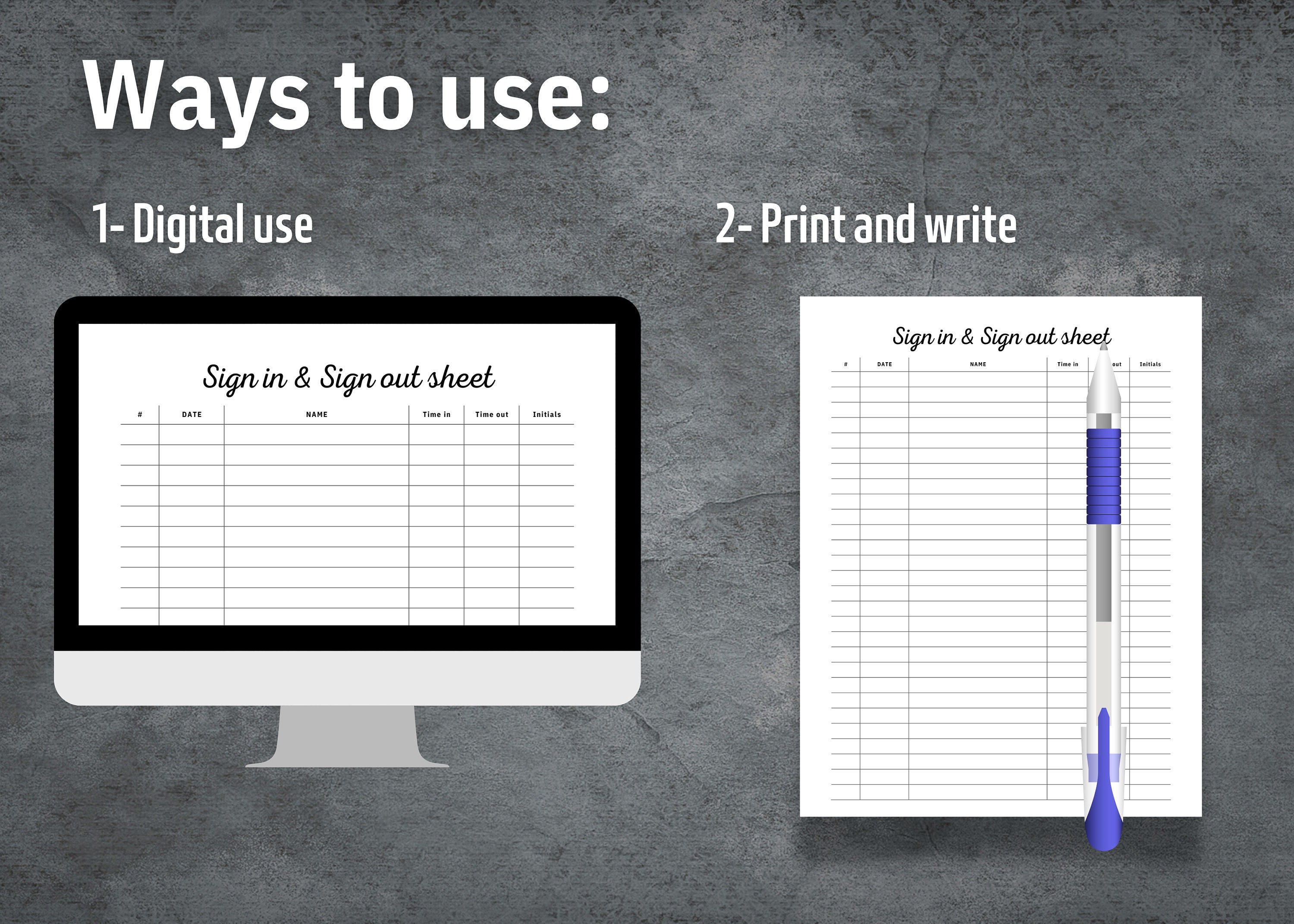 Sign in and Sign Out Sheet, Printable Sign in and Sign Out Sheet, Sign ...