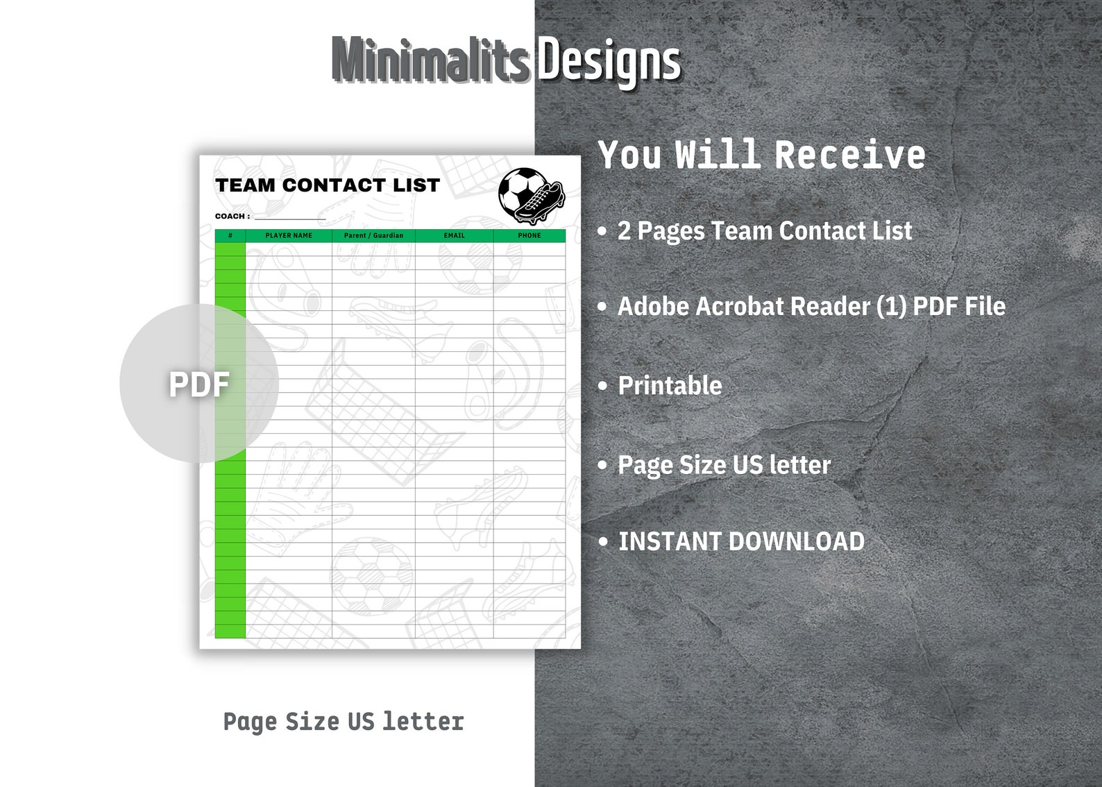 Football Team Contact List, Information Sheet, Printable Contact Sheet ...