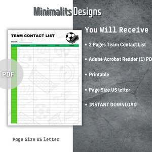 Football Team Contact List, Information Sheet, Printable Contact Sheet ...