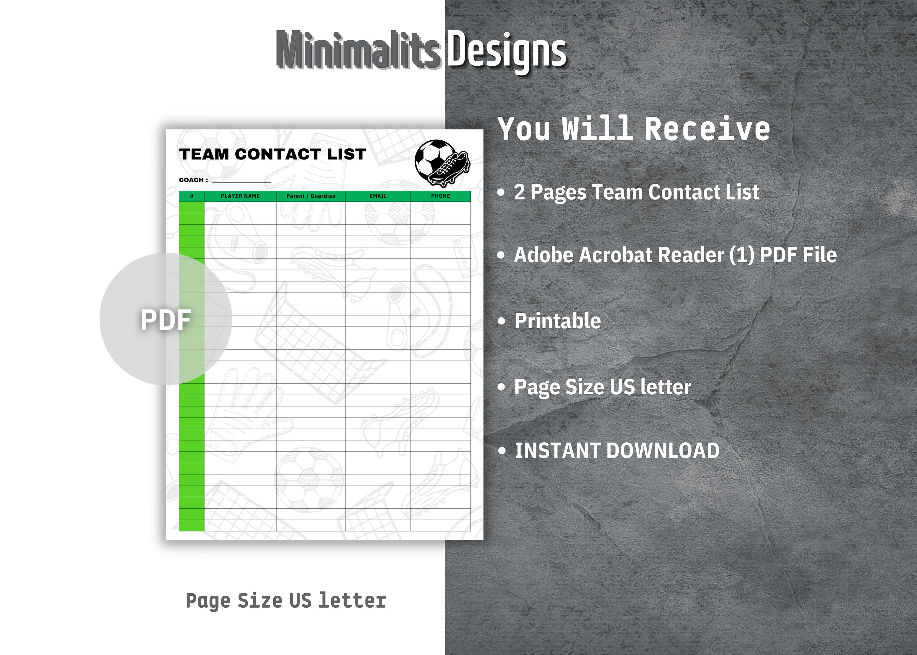 Football Team Contact List, Information Sheet, Printable Contact Sheet ...
