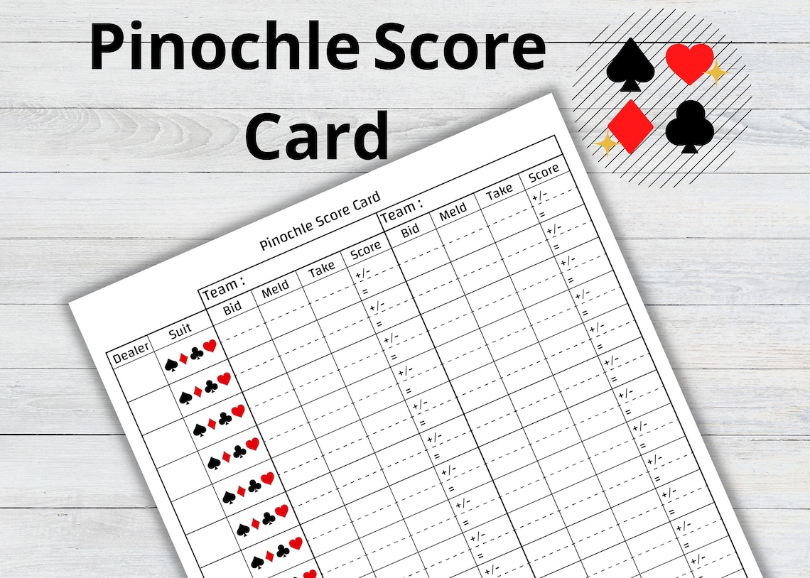 Pinochle Score Card, Pinochle Game, Pinochle Scoresheet, Printable ...