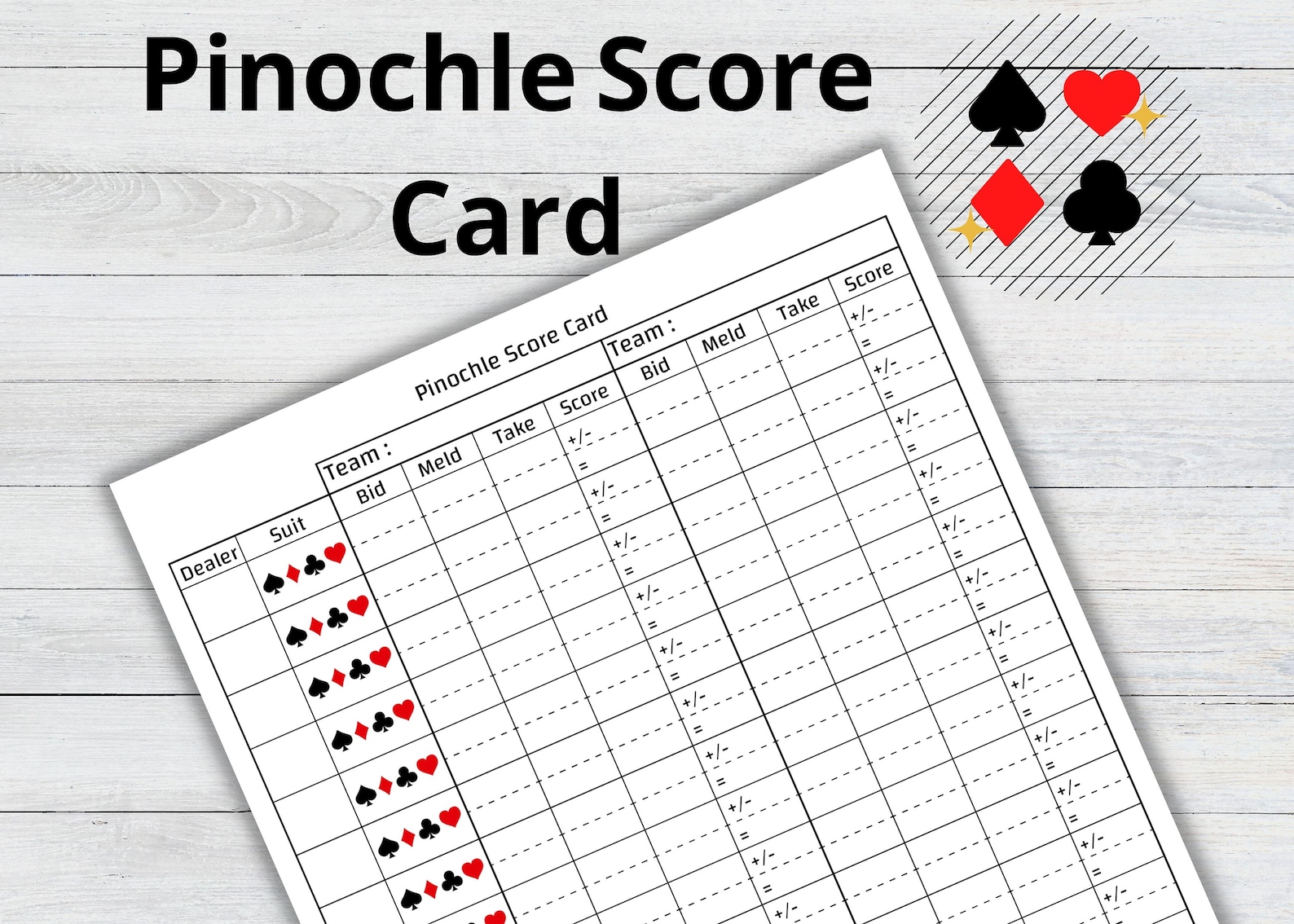 Pinochle Score Card, Pinochle Game, Pinochle Scoresheet, Printable ...