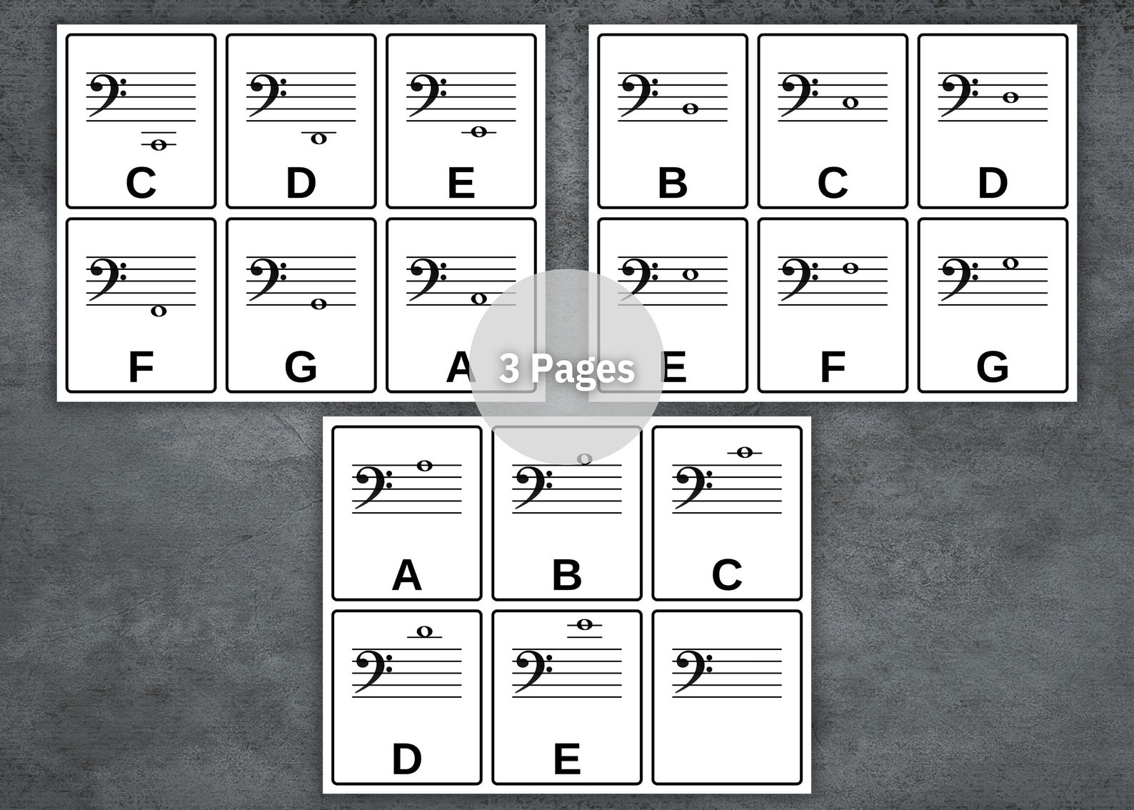 Bass Clef Flash Cards, Printable Music Note Flash Cards, Bass Clef ...