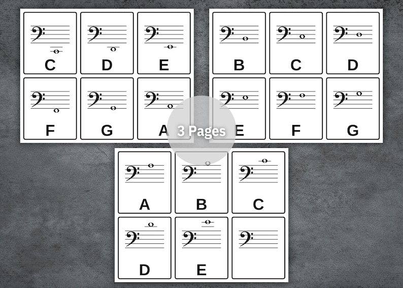 Bass Clef Flash Cards, Printable Music Note Flash Cards, Bass Clef ...