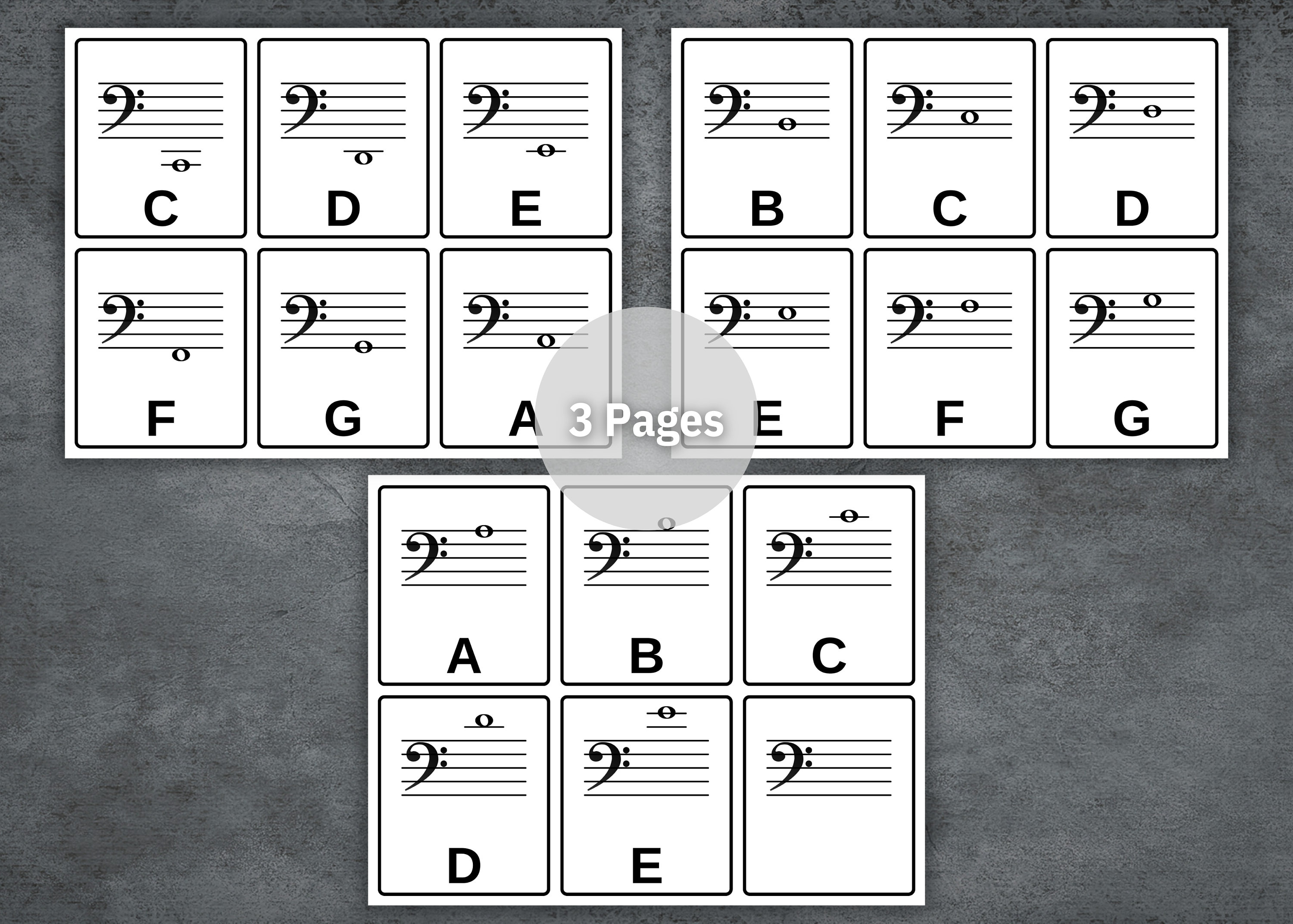 Bass Clef Flash Cards, Printable Music Note Flash Cards, Bass Clef ...