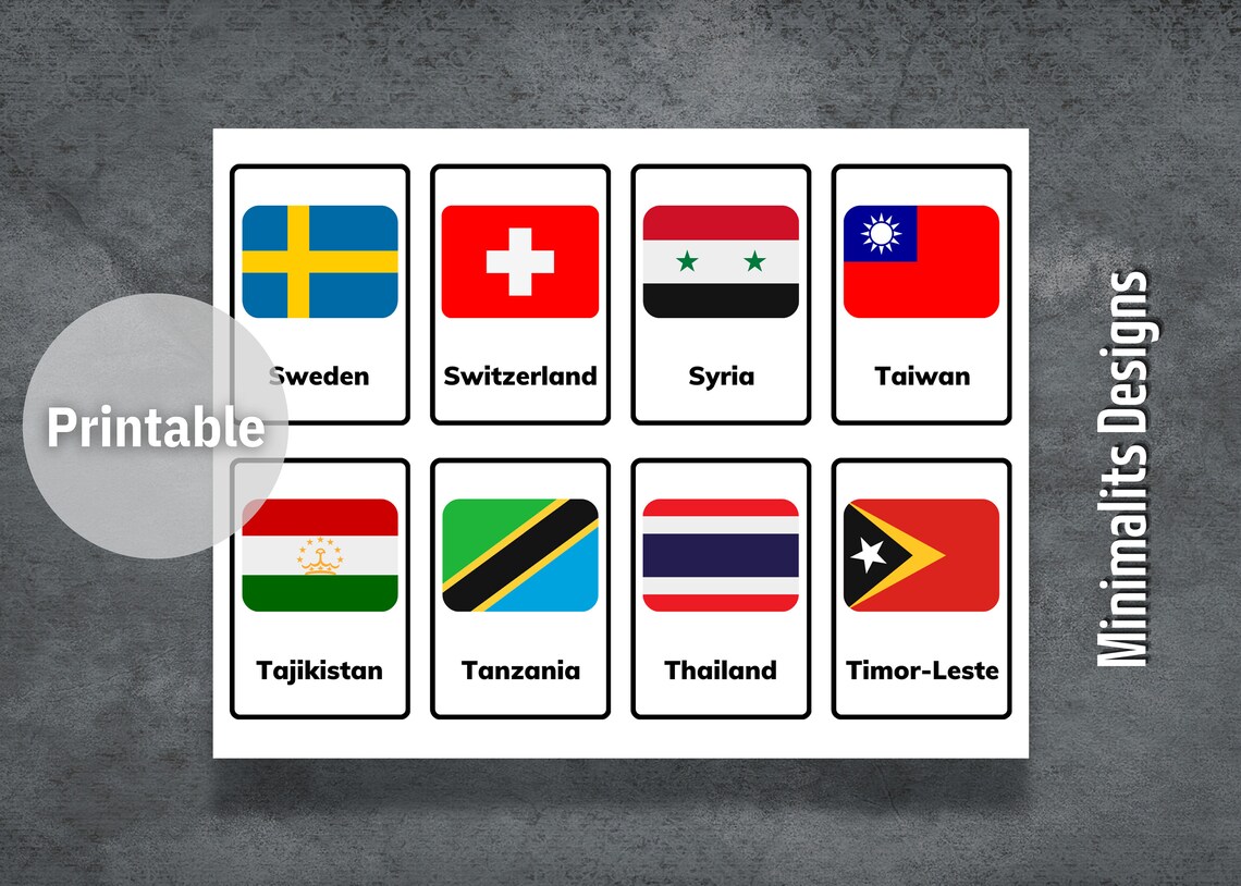 World Flags Flash Cards, Printable Flashcards, United Nations Countries ...