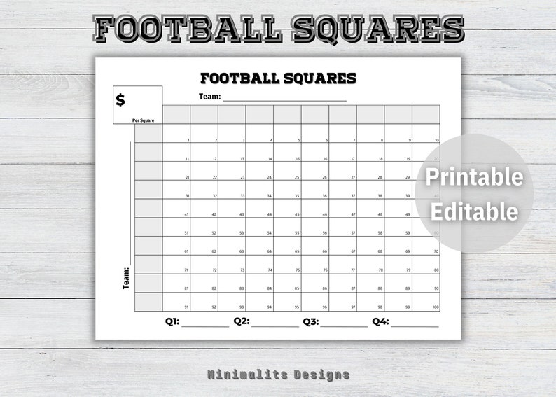 Football Squares, Football Betting Game, Football Square Grid, Football ...