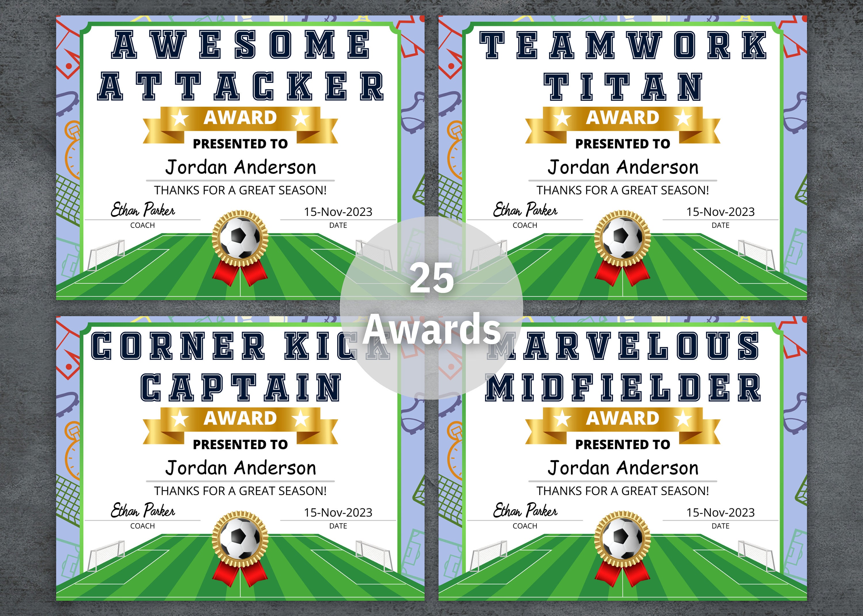 Football Award Certificates, End of Season Soccer Award, Award Ceremony ...