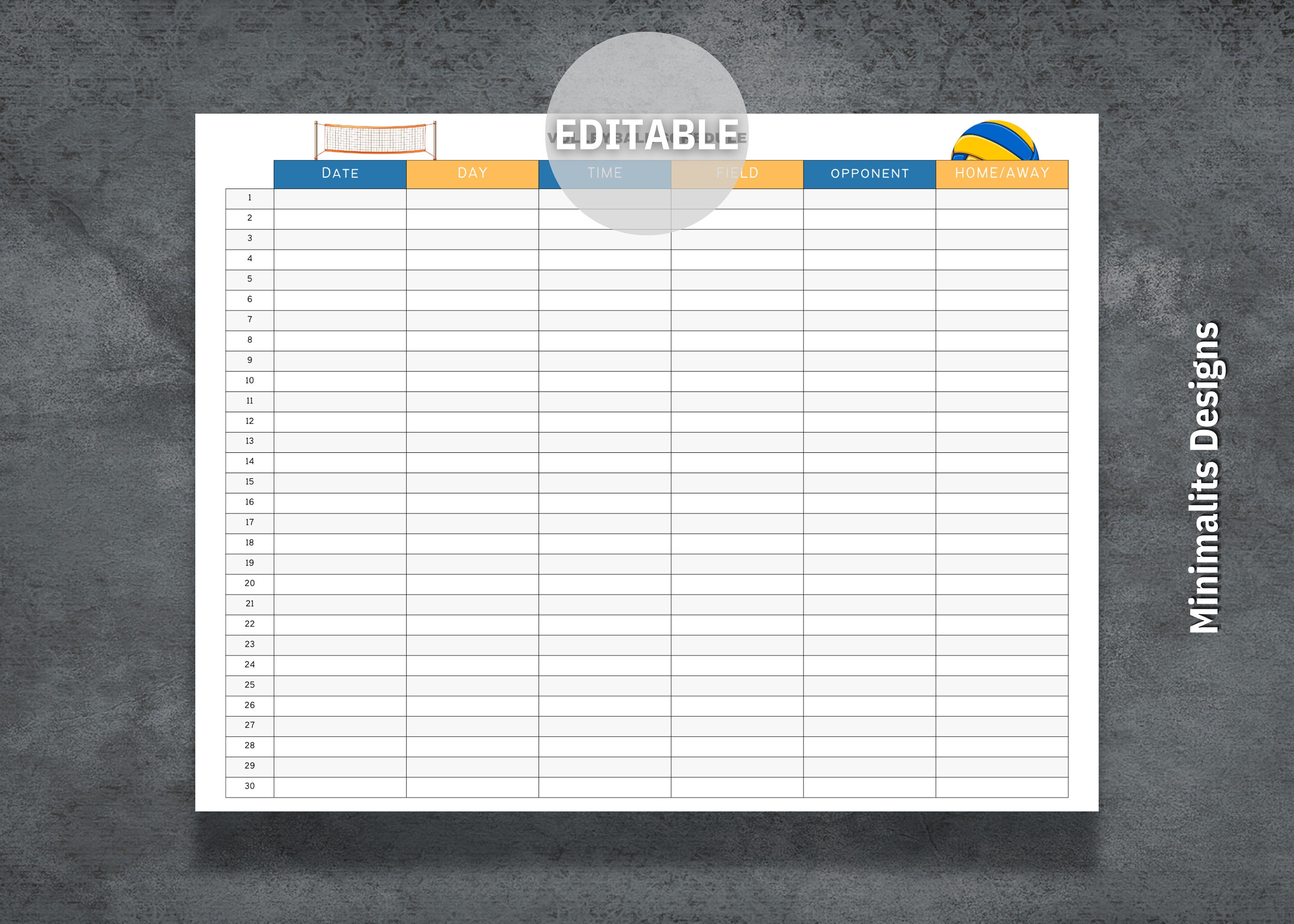 Volleyball Schedule Template, Printable Volleyball Schedule, Editable ...