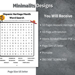 Hispanic Heritage Month, Printable Hispanic Word Search, Celebrate ...