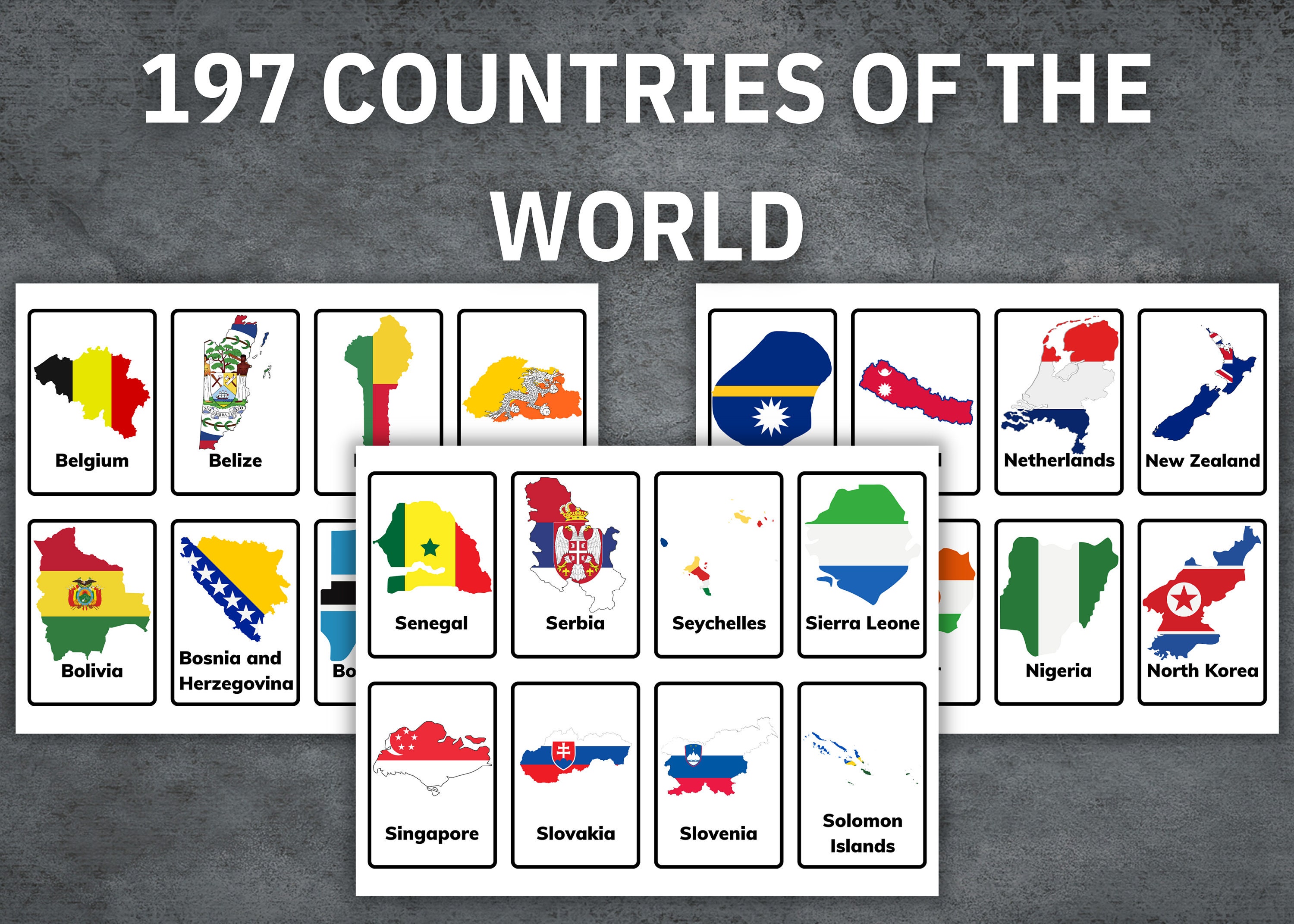 Countries Maps With Flags Flash Cards, Printable Flashcards, United ...
