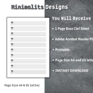 Bass Clef Sheet, Blank Music Bass Clef, Music Sheet, Printable Bass ...