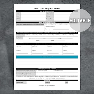 Overtime Request Form, Printable Employee Time Template, HR Templates ...