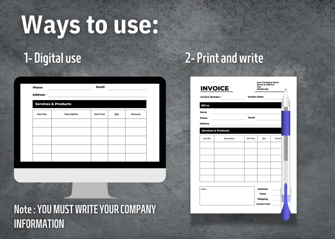 Invoice Template, Editable Invoice, Invoice Sheet, Printable Invoice ...