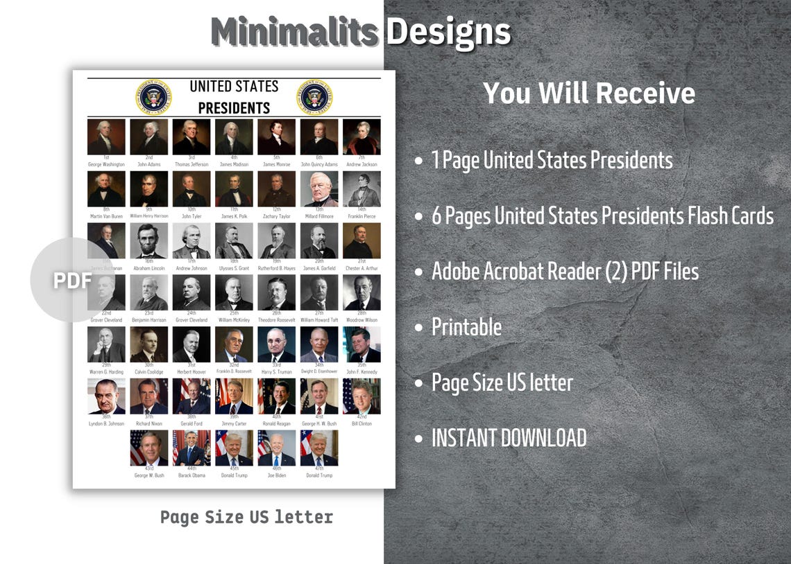 United States Presidents, Preschool Flashcards, Printable Montessori ...