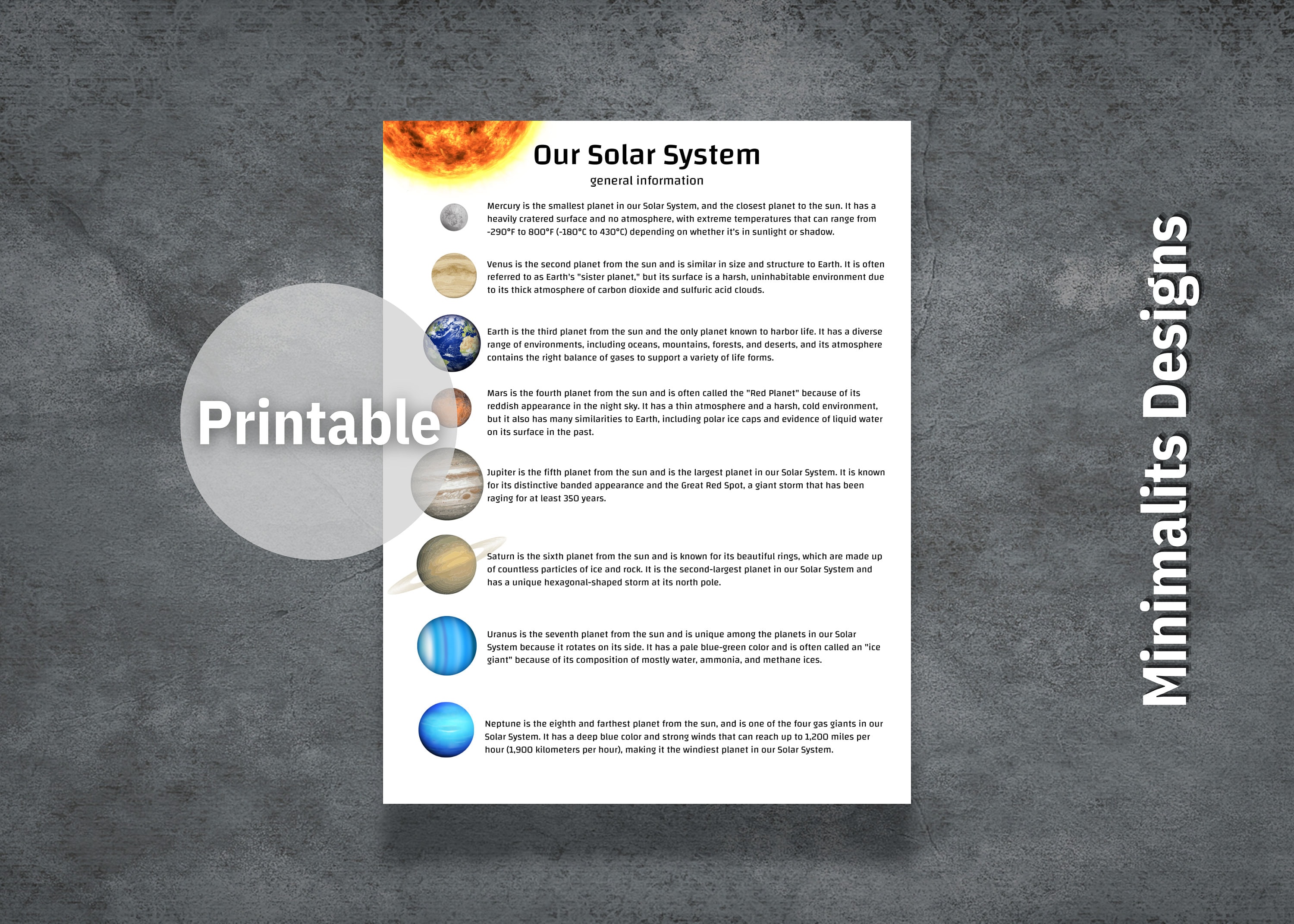 Solar System Flashcards, Printable Flashcards, Editable Montessori ...