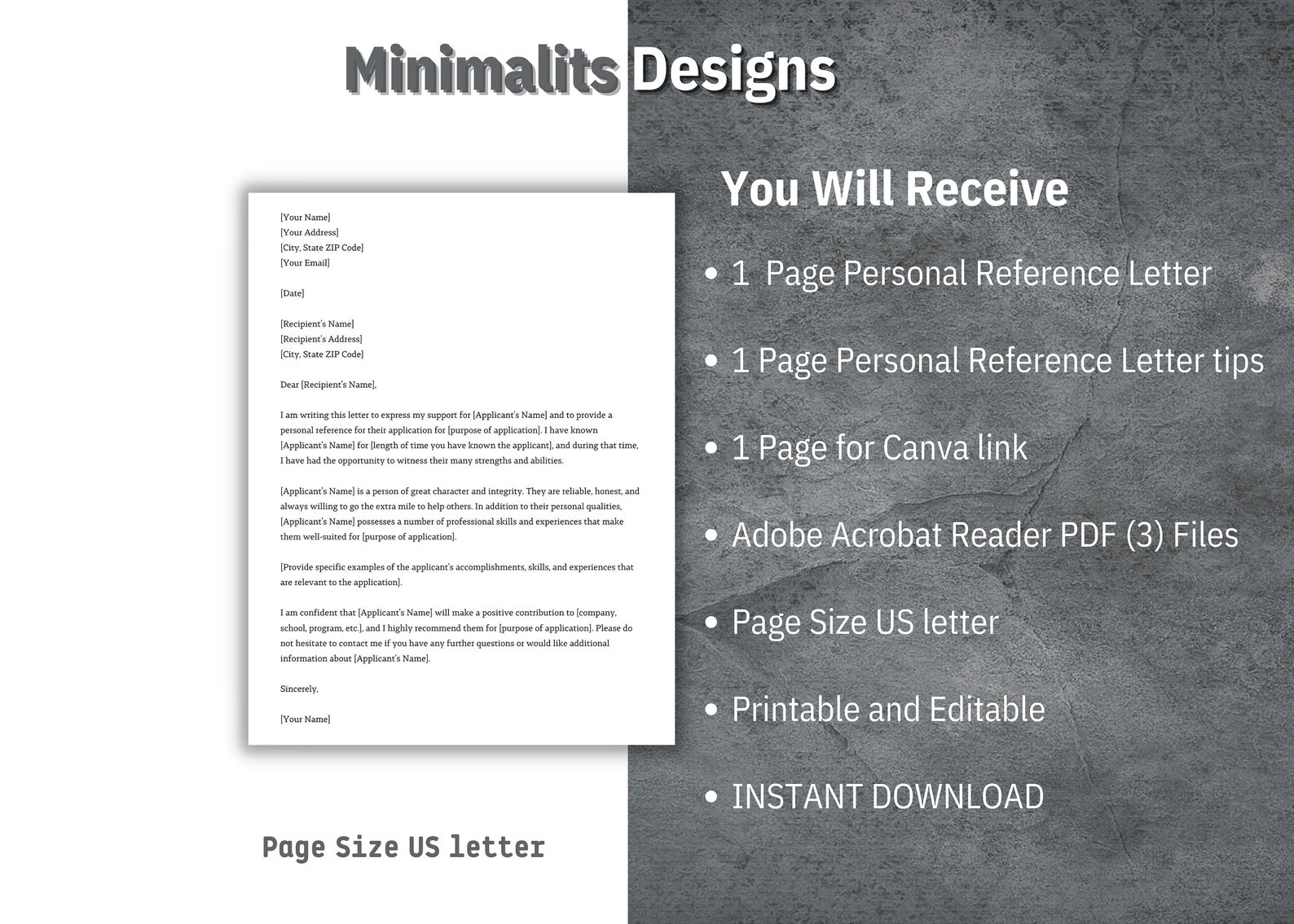 Personal Reference Letter, Supporting Letter, Printable Reference ...