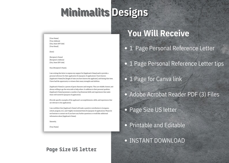 Personal Reference Letter, Supporting Letter, Printable Reference ...