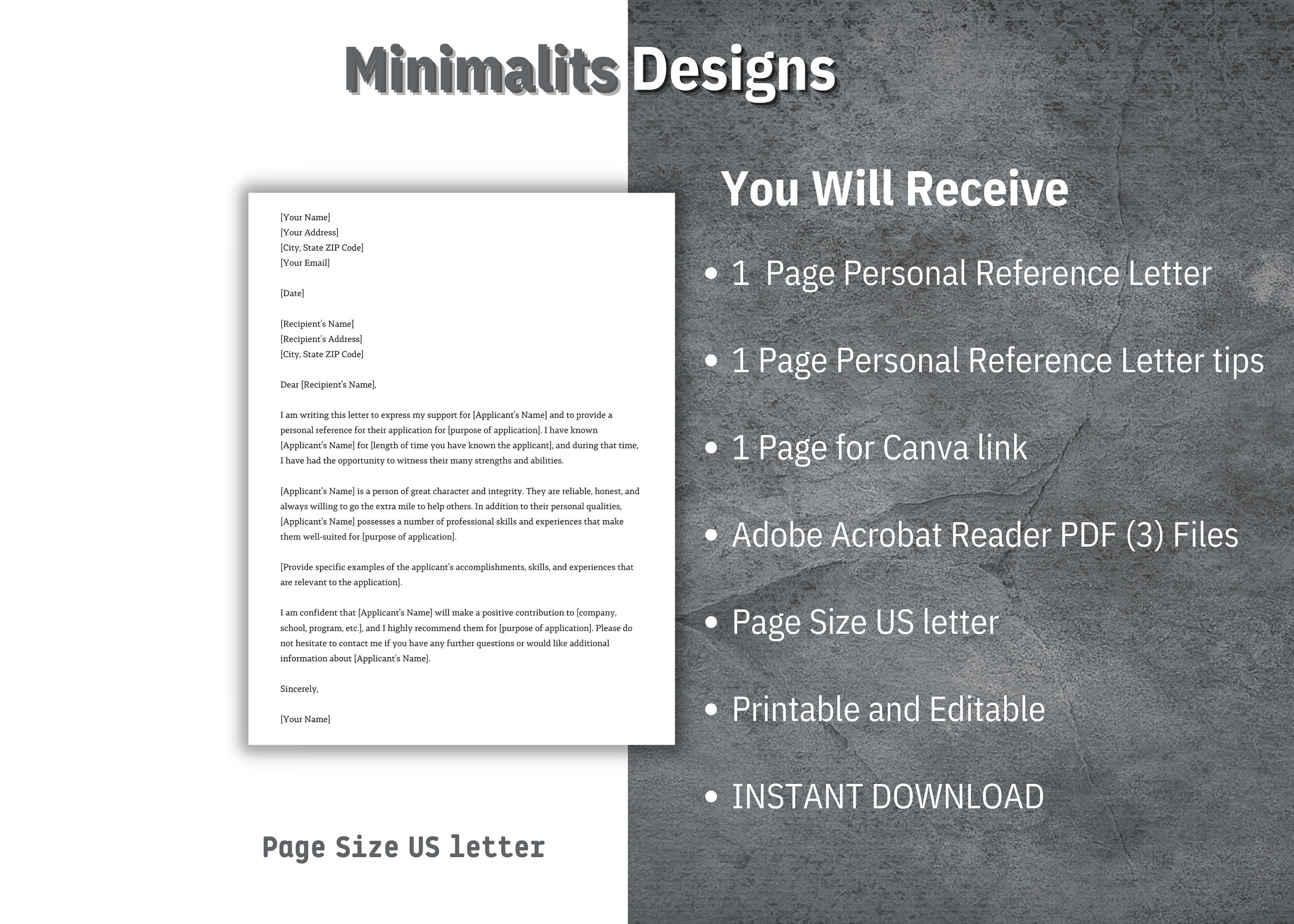 Personal Reference Letter, Supporting Letter, Printable Reference ...