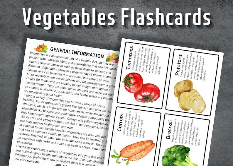 Vegetables Flash Cards Montessori Flash Cards Printable - Etsy