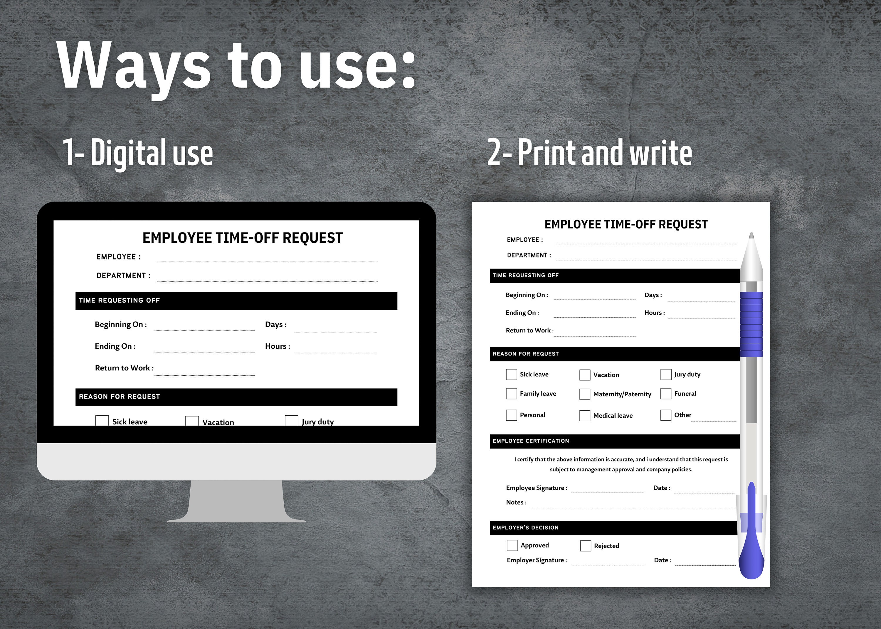 Employee Time-off Request, Paid Time off Request, Vacation Request ...
