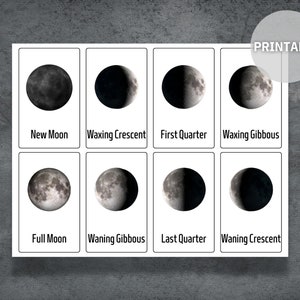 Moon Phases Flash Cards, Preschool Flashcards, Printable Montessori ...