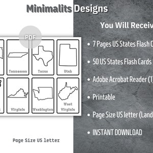 US States Flash Cards, Preschool Flashcards, Printable Montessori Cards ...