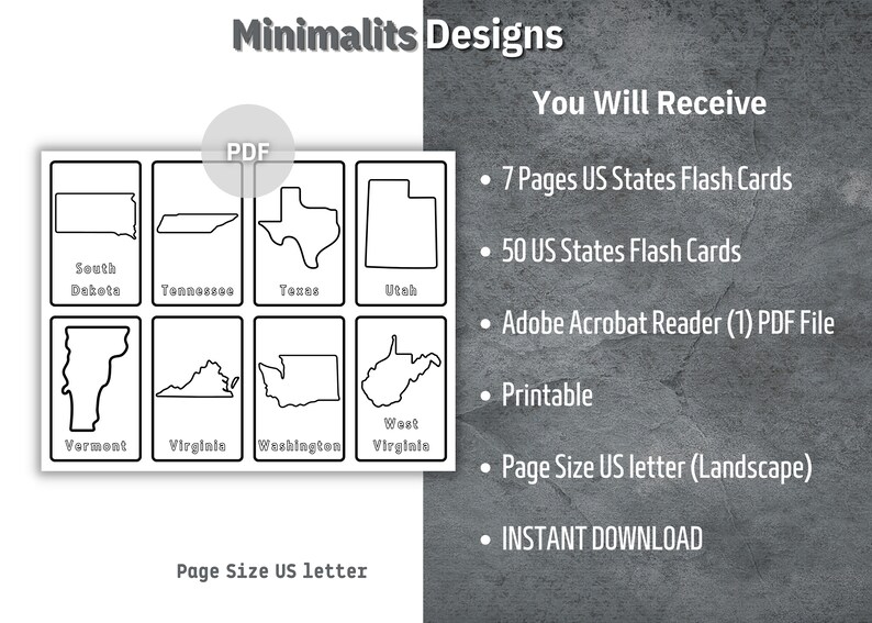 US States Flash Cards, Preschool Flashcards, Printable Montessori Cards ...